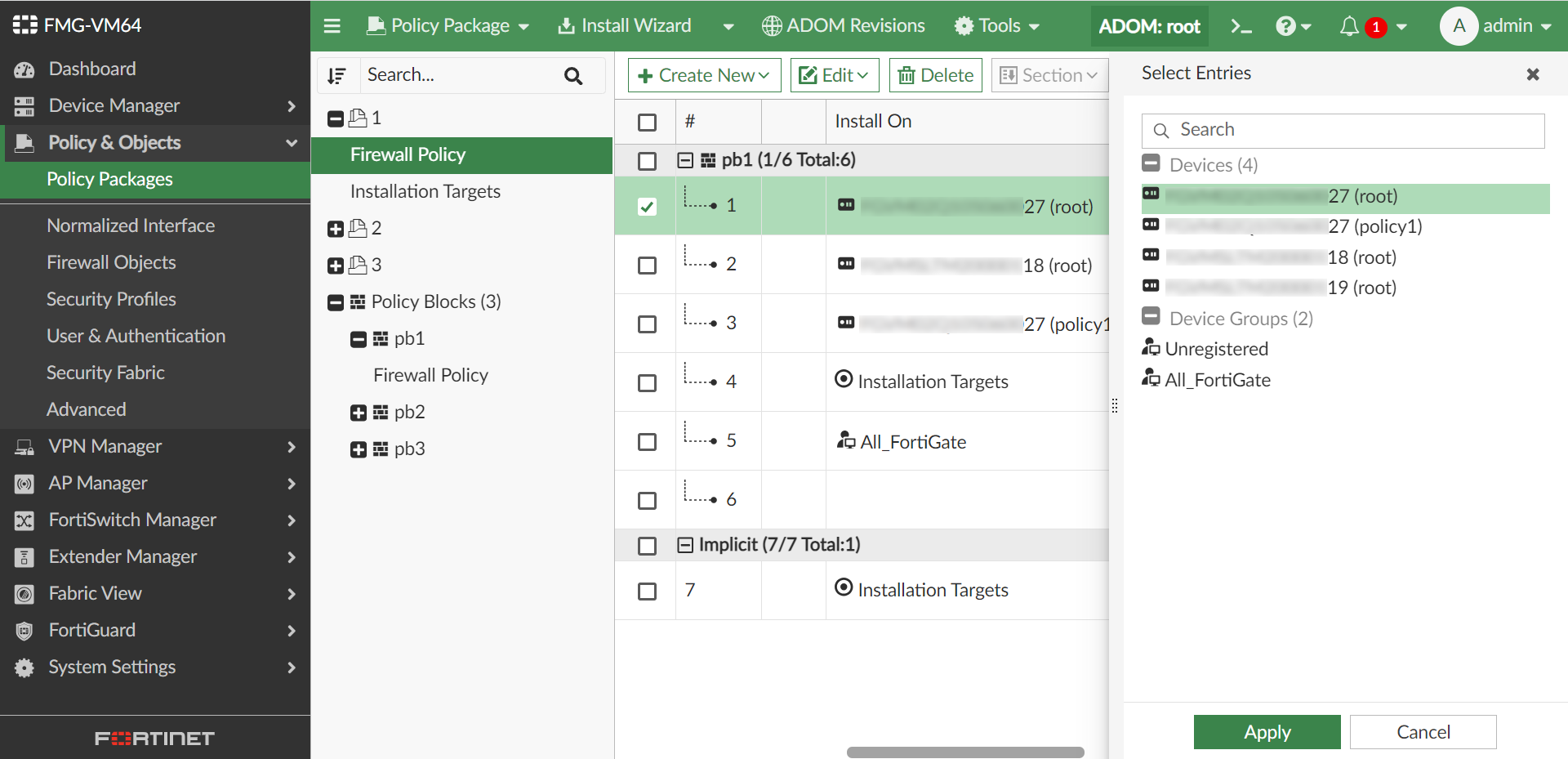 Installing Policy Blocks to target devices | FortiManager 7.6.0 | Fortinet Document Library